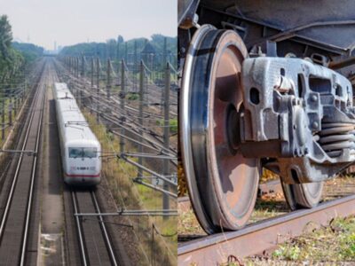 How does a train run on the track without slipping or moving sideways?